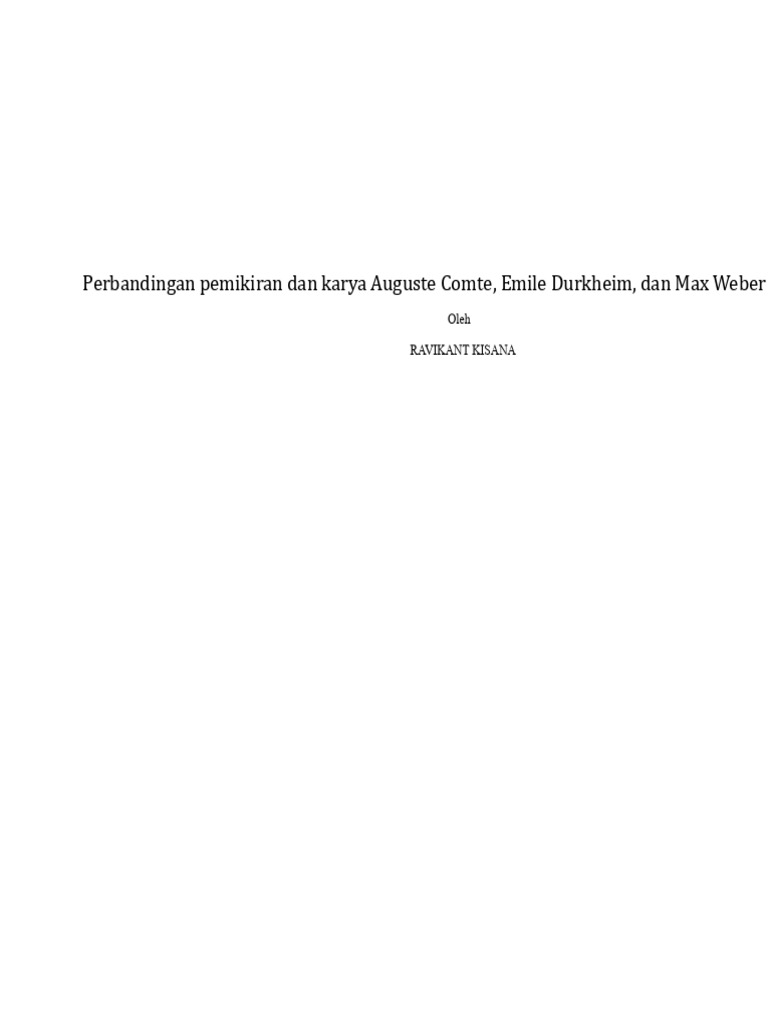 Pemikiran Sosiologi Comte, Durkheim, Weber | PDF