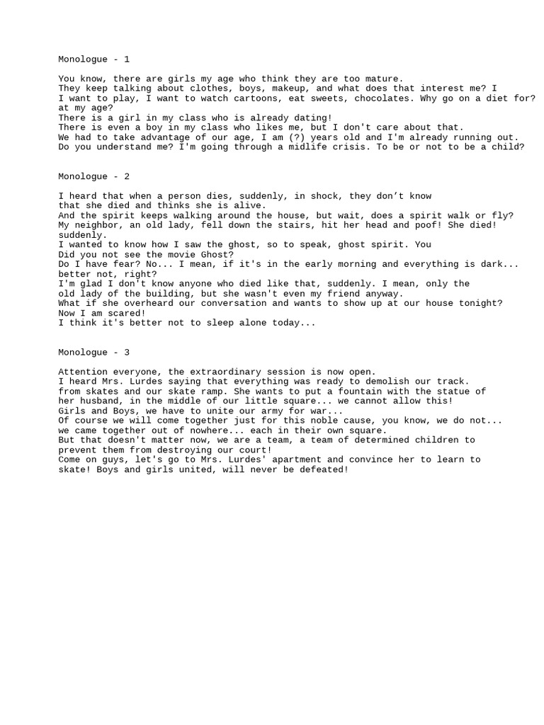 Children's Monologue 2.0 | PDF
