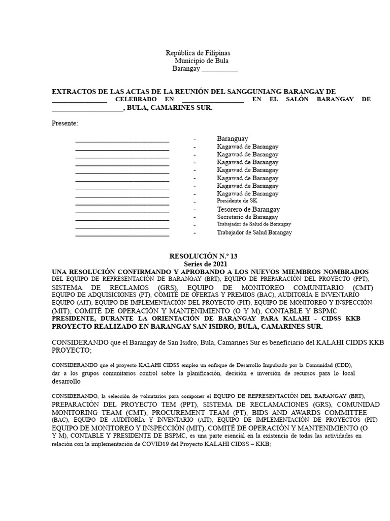 Formato Estándar para La Designación de CVs en El Resuelto Del Brgy | PDF | Auditoría ...