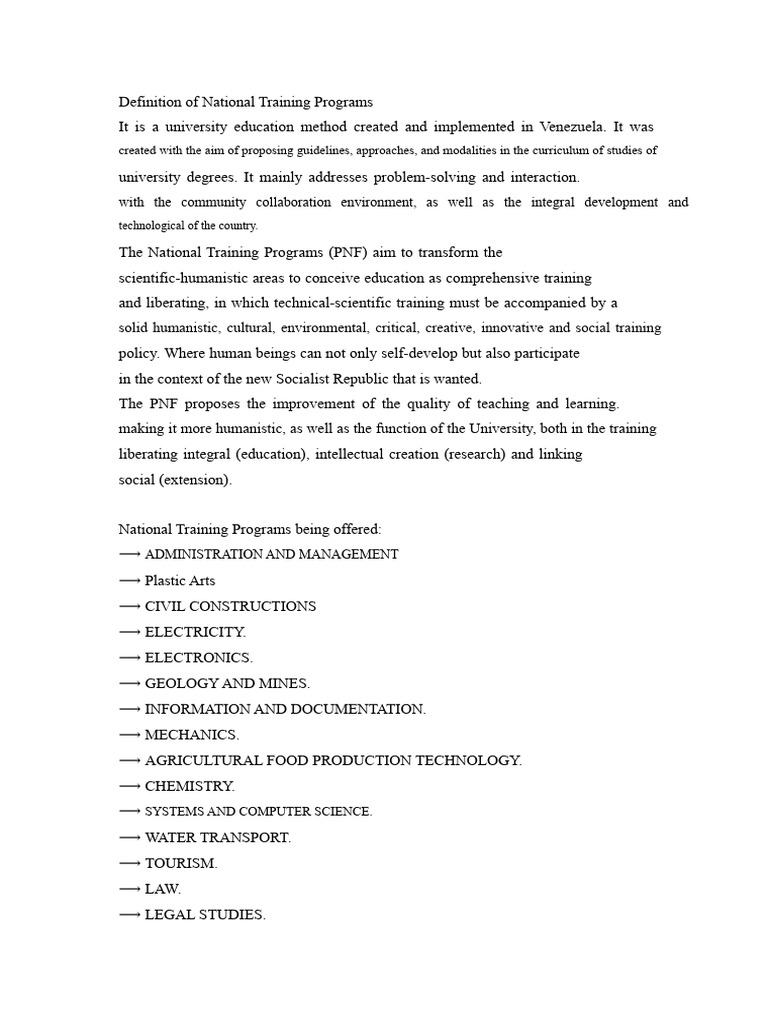 Definition of National Training Programs | PDF | Curriculum