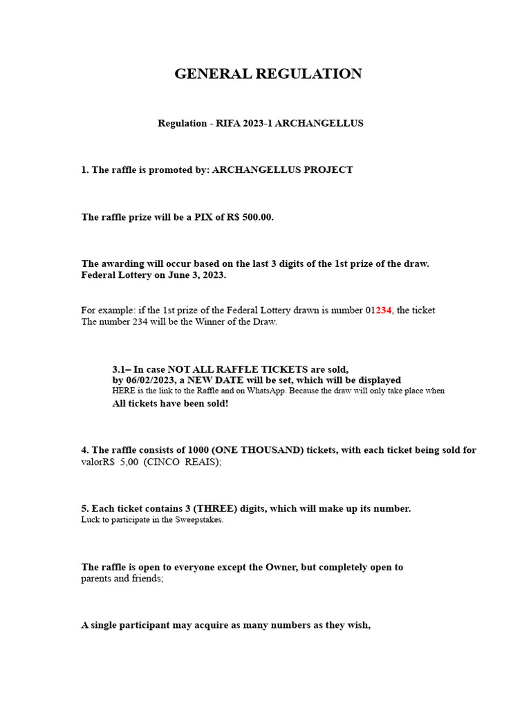 Archangellus Raffle Rules 2023 | PDF | Lottery