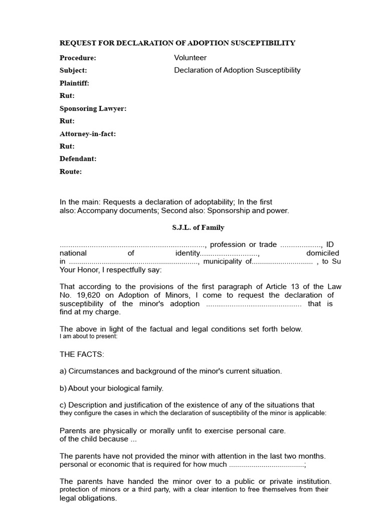 Adoption Susceptibility Declaration Request | PDF | Best Interests ...