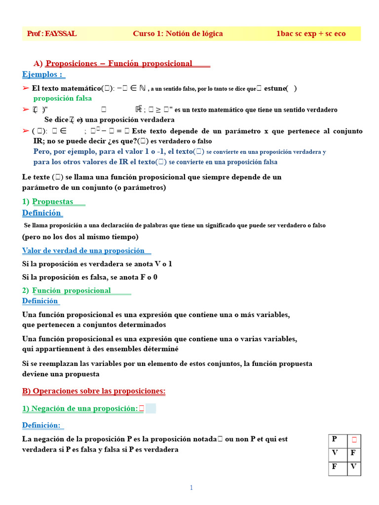 Notión de Lógica - 1bac - Exp - Eco | PDF | Proposición | Lógica