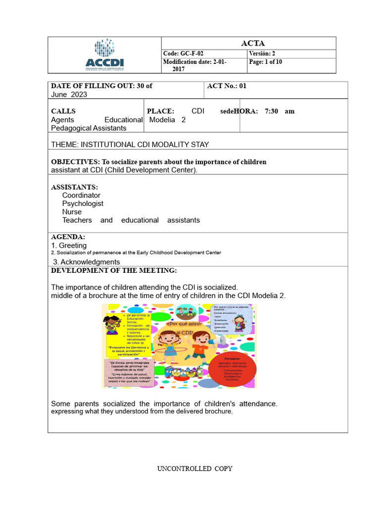 CDI Meeting on Child Attendance Importance | PDF | Child Development ...