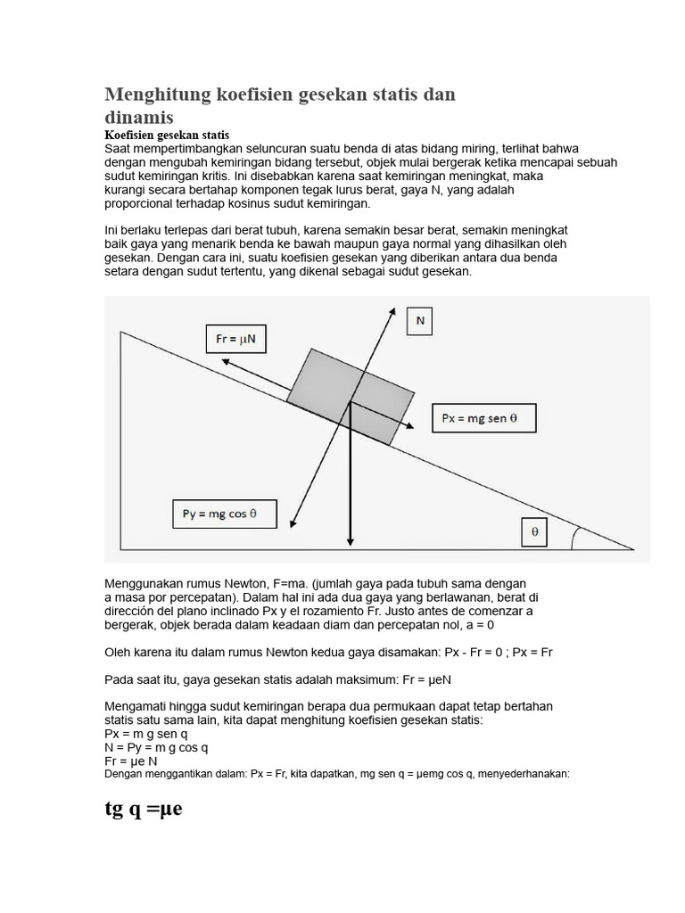 Koefisien Gesekan Statis dan Dinamis | PDF