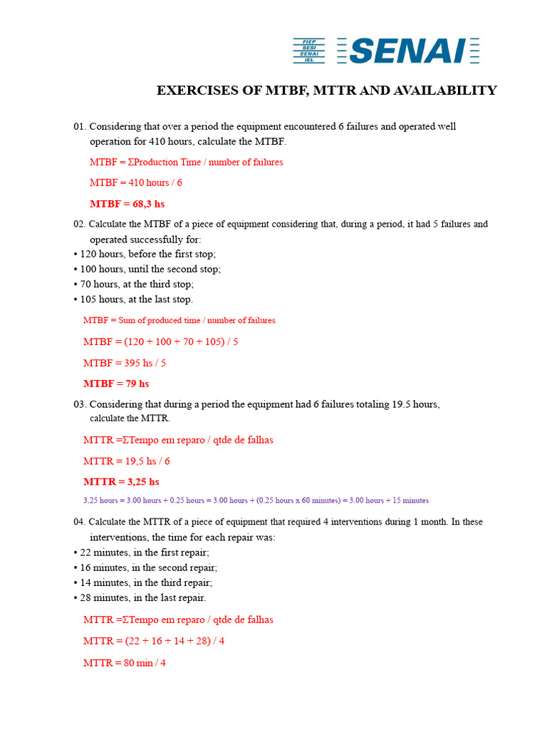 02-Exercises MTBF MTTR and Availability - Correction | PDF ...