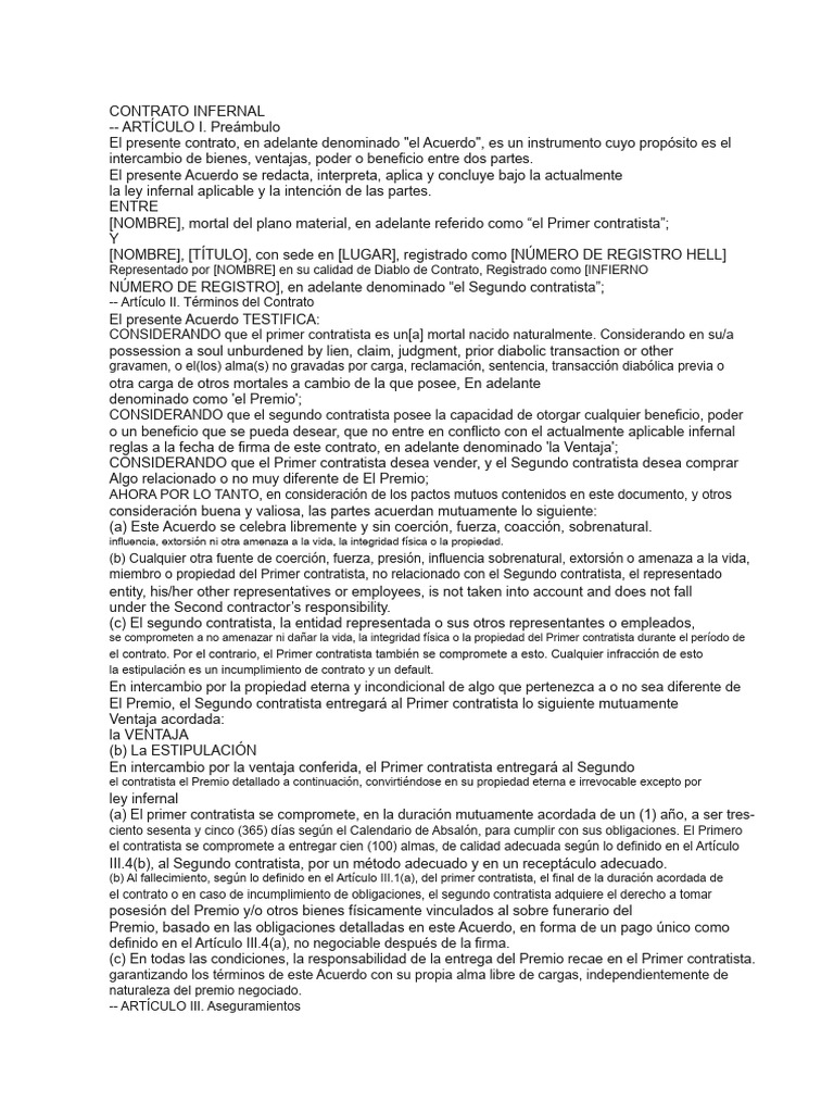 Plantilla de CONTRATO INFERNAL | PDF | Fantasmas