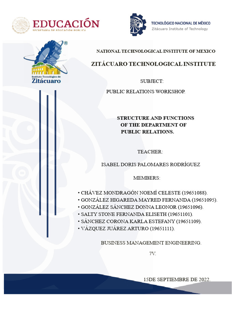Structure and Functions of The Public Relations Department - Team | PDF