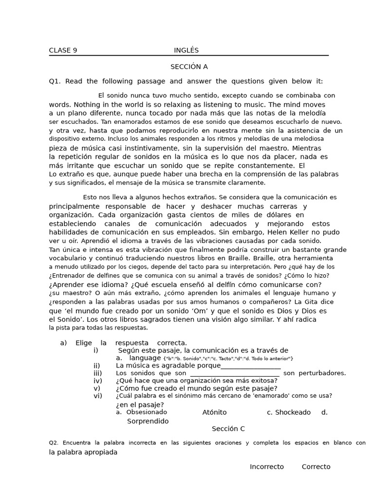 Tarea de Inglés de Clase 9 CBSE | PDF