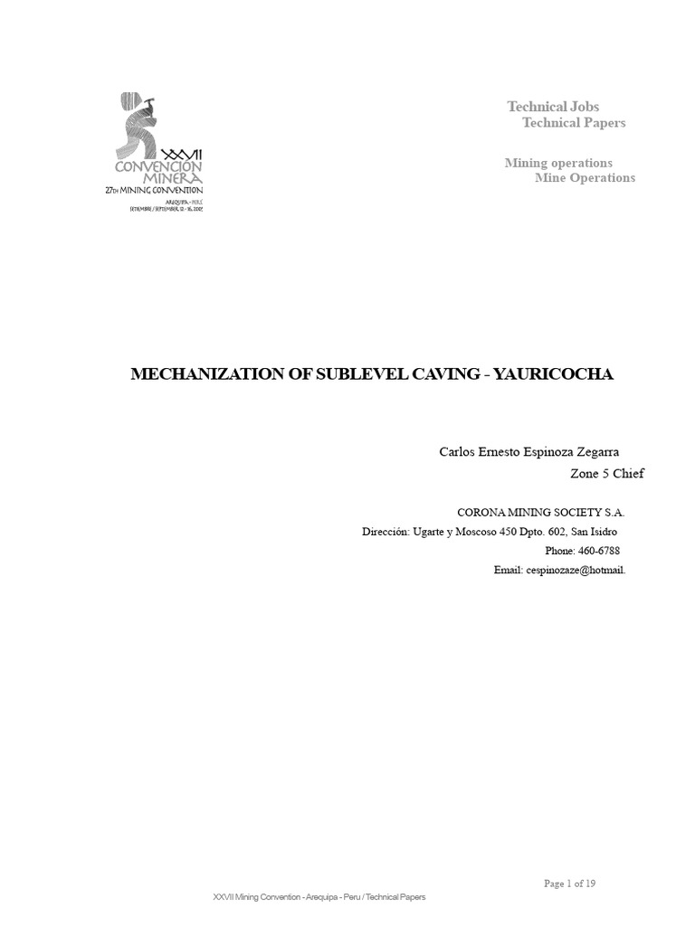 Sublevel Caving Yauricocha | PDF | Mining | Limestone