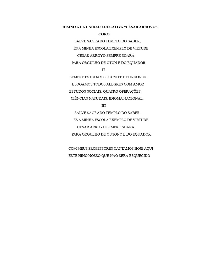 Hino À Unidade Educacional César Arroyo | PDF