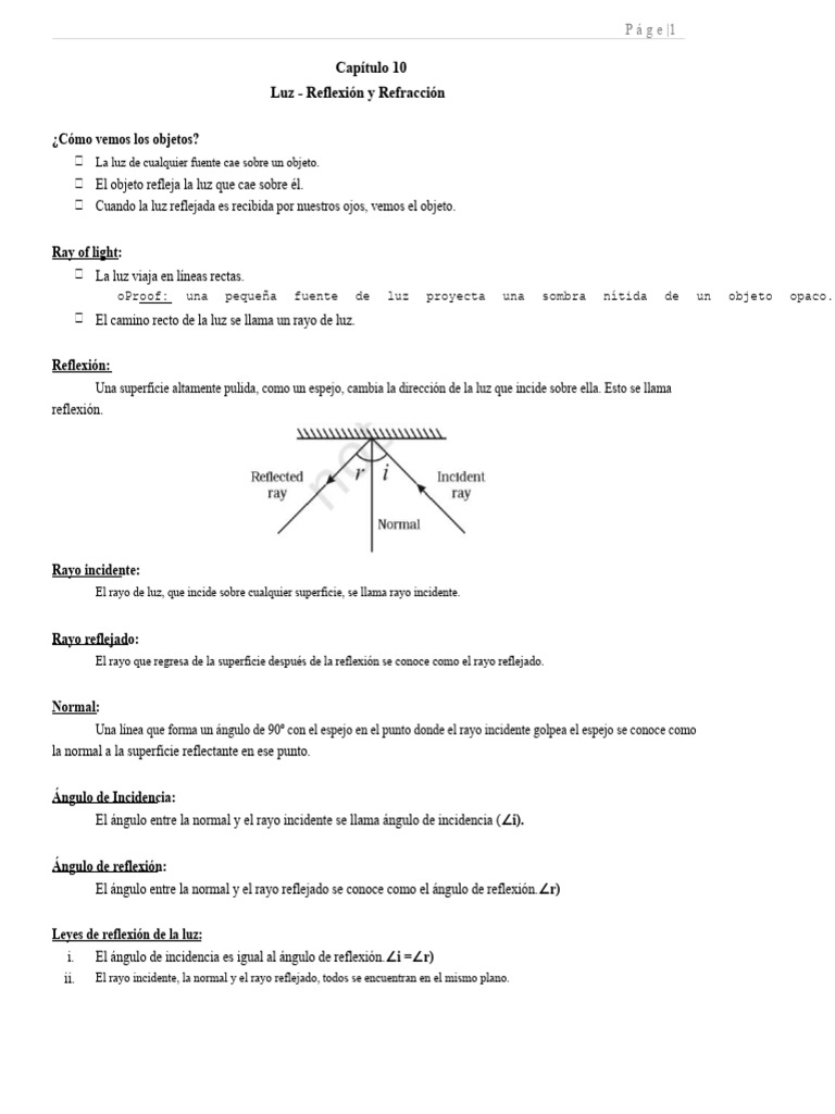 Luz - Reflexión y Refracción | PDF | Espejo | Reflexión (Física)