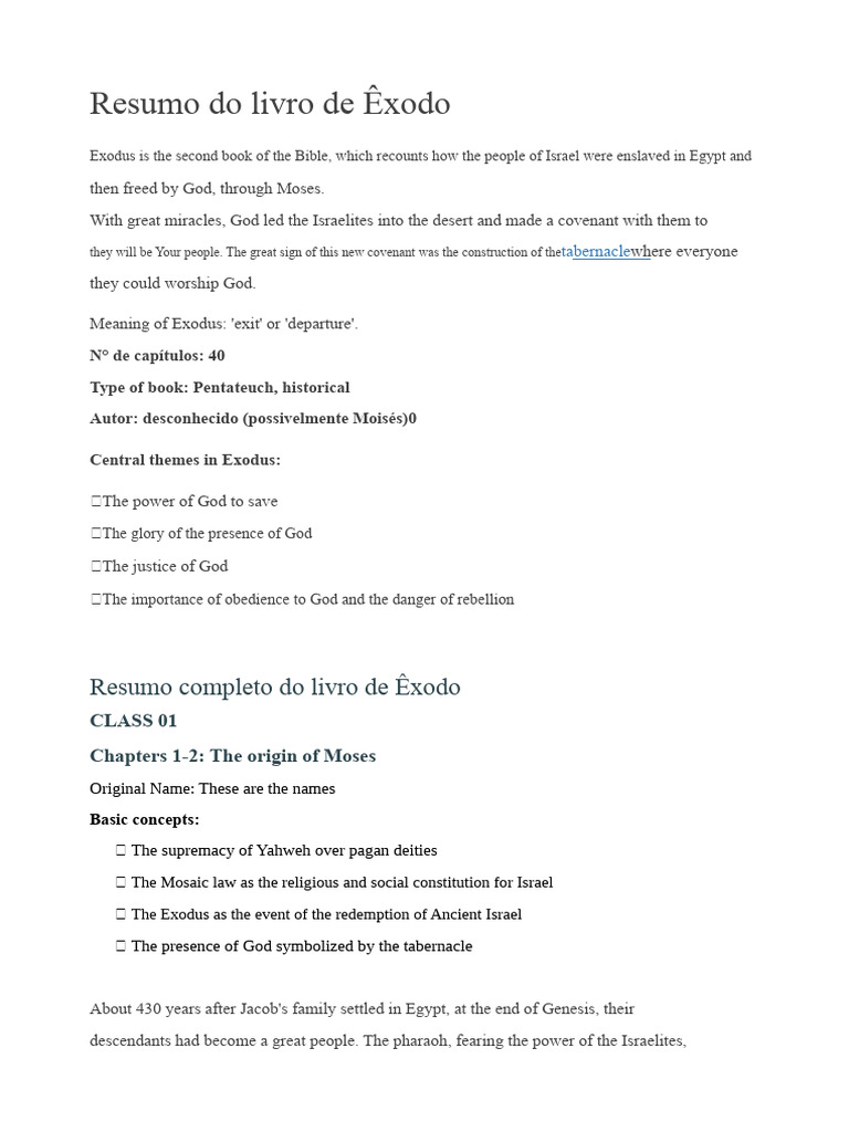 Summary of The Book of Exodus | PDF | Book Of Exodus | Moses