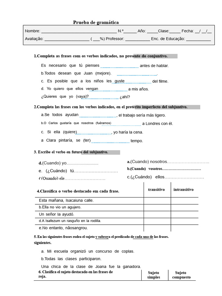 Prueba de Gramática-1 | PDF | Verbo | Semántica