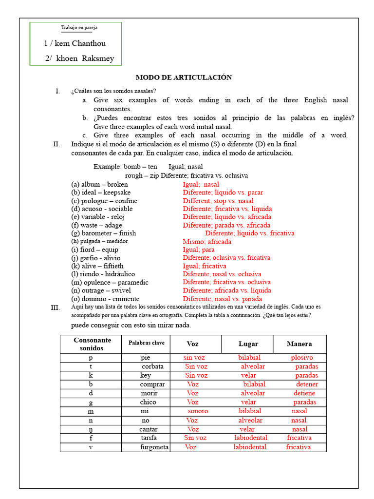 Practica El Modo de Articulación | PDF | Voz humana | Fonética