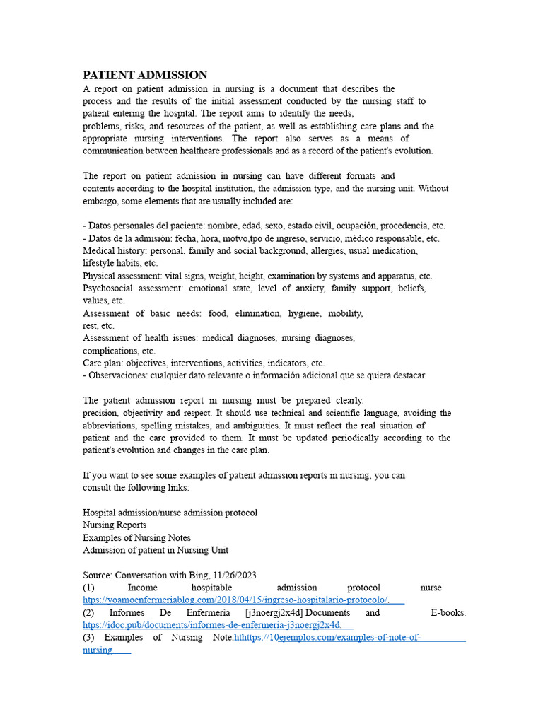 Patient Admission Report | PDF | Nursing | Patient