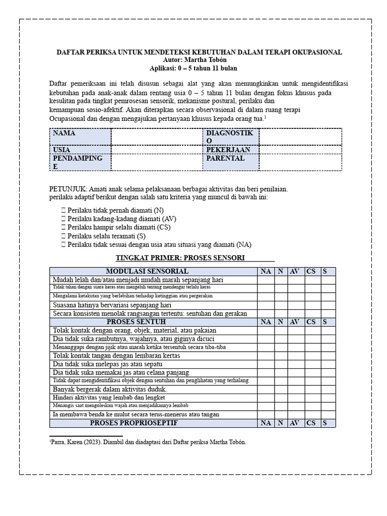 Daftar Periksa Martha Tobón Usia 0 - 5 Tahun | PDF