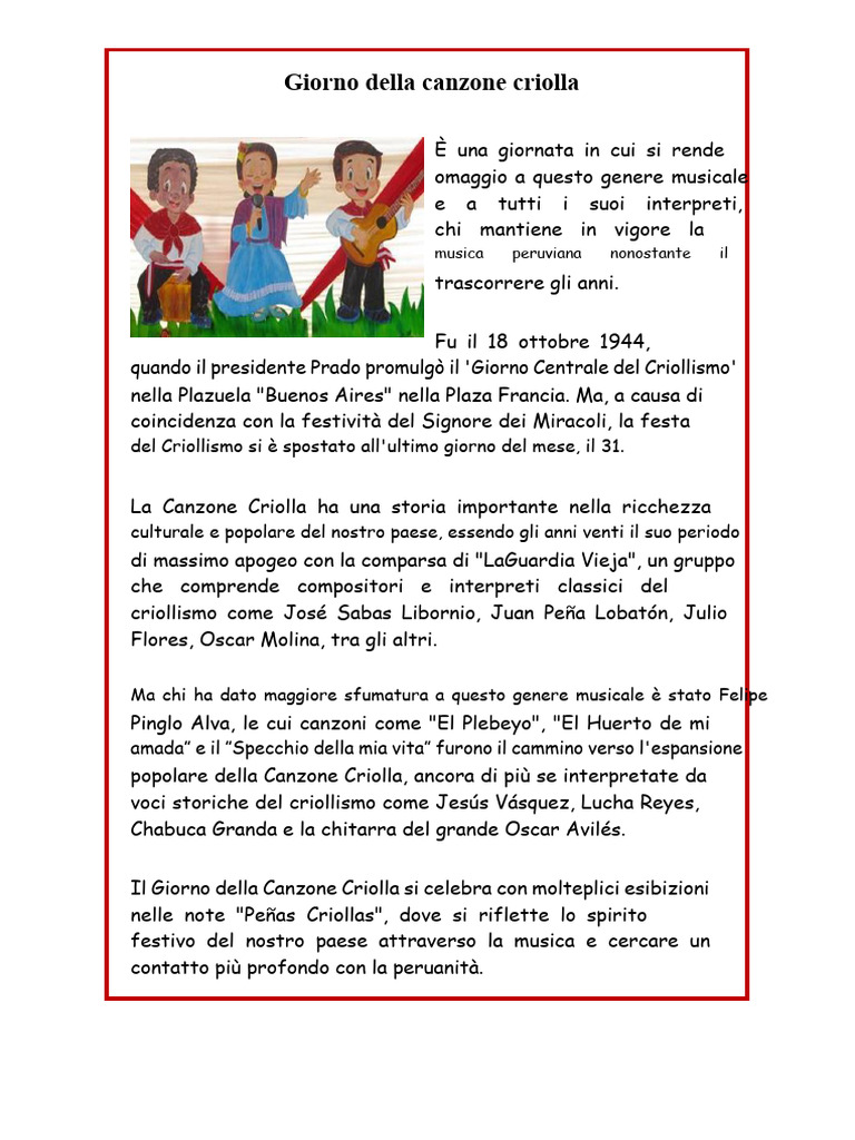 Giorno Della Canzone Criolla | PDF