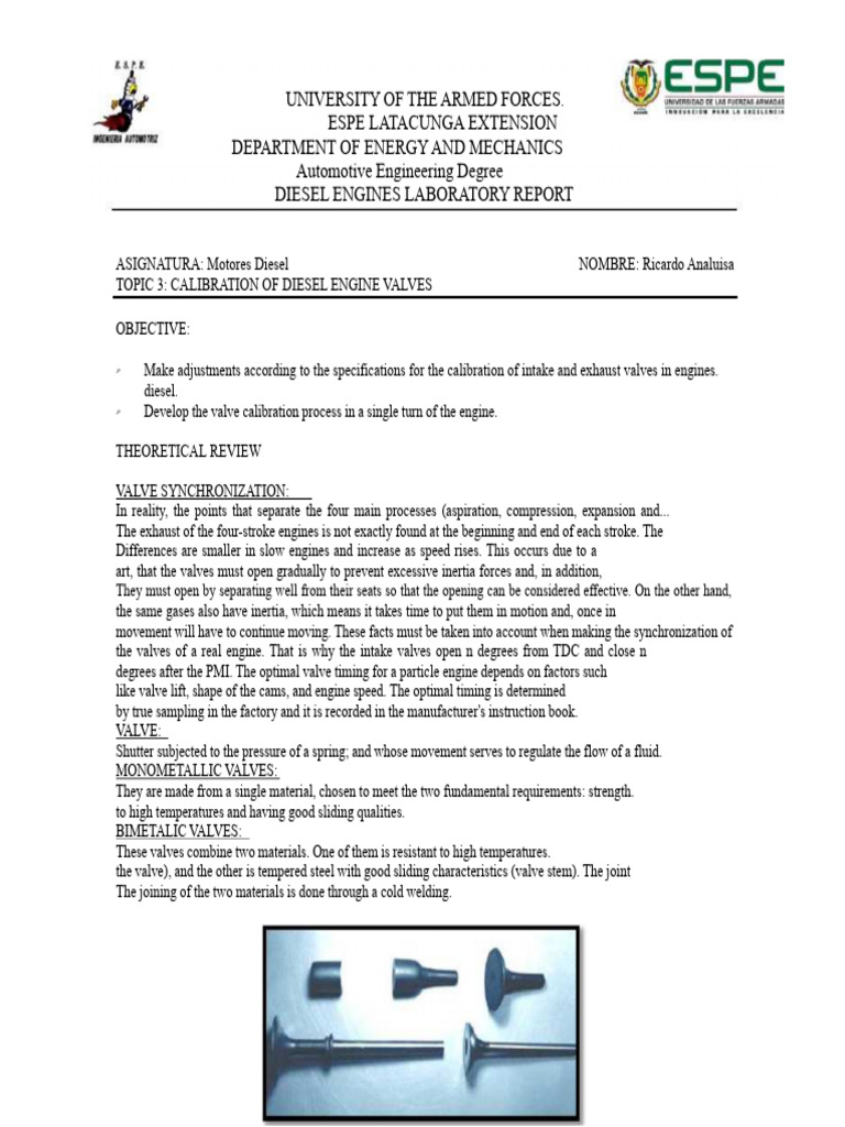 Calibration of Valves | PDF | Engines | Diesel Engine