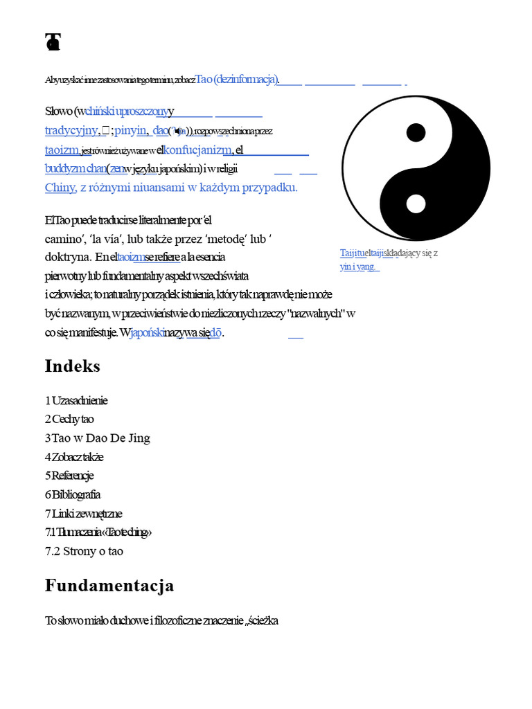 Tao - Wikipedia, Encyklopedia Wolna. | PDF