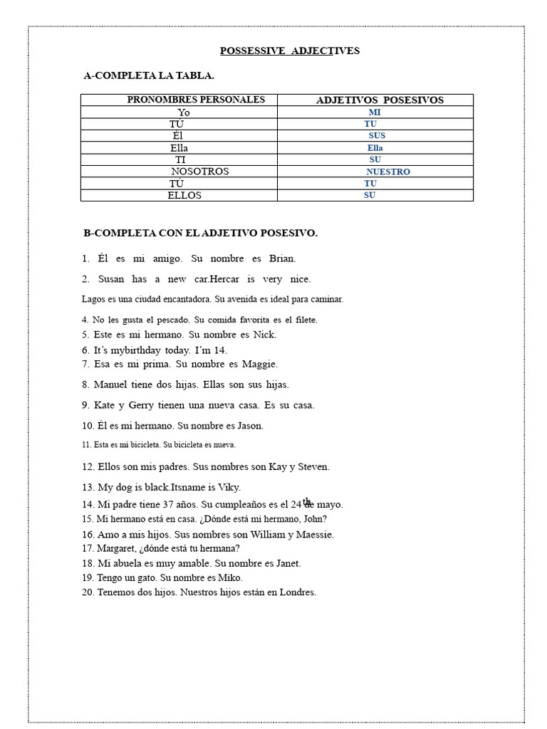 Adjetivos Posesivos - Tener Ha | PDF