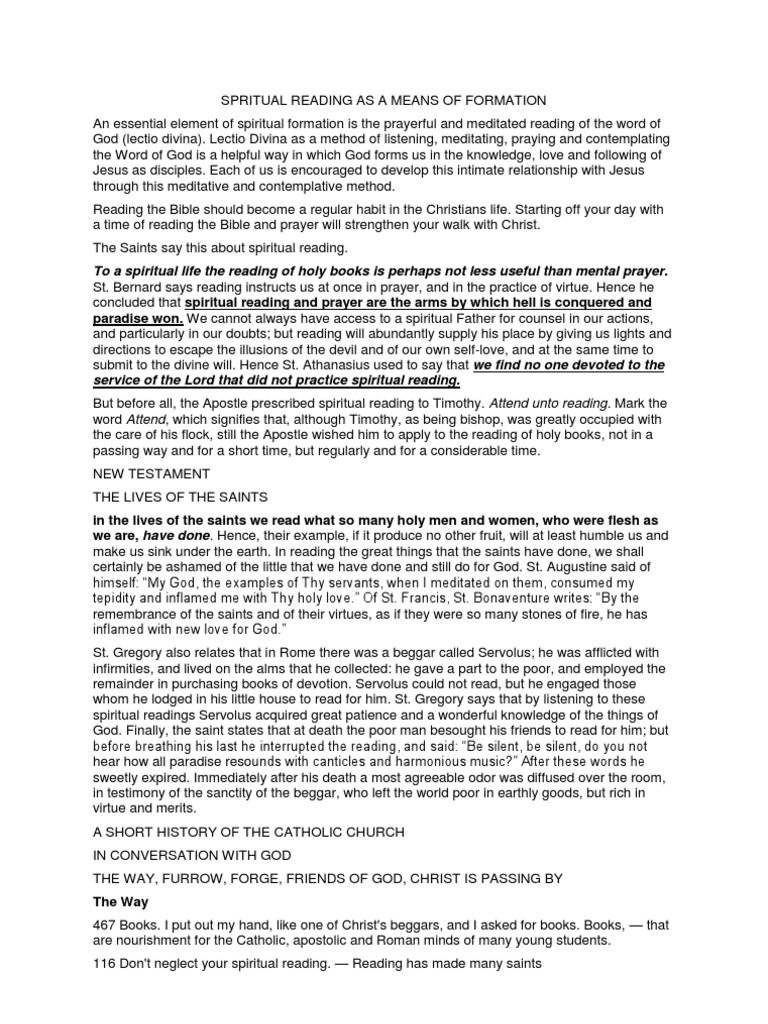 Reading As A Means of Spiritual Formation | PDF | Lectio Divina | Prayer