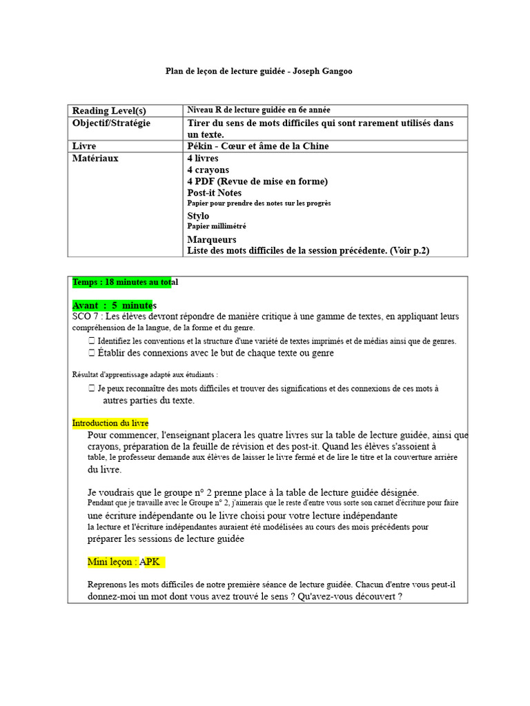 Leçon de lecture guidée : mots difficiles | PDF | Apprentissage