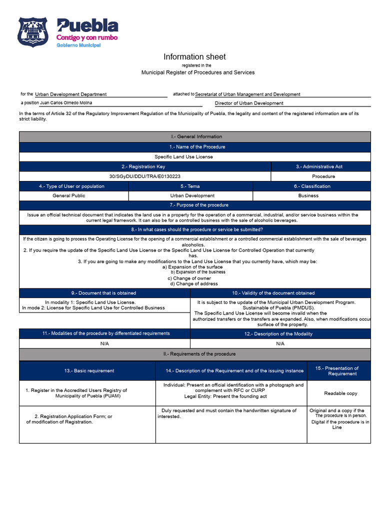 Informative Sheet Specific Land Use License | PDF | Identity Document