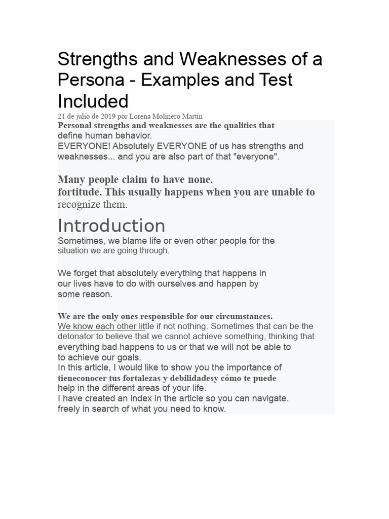 Strengths and Weaknesses of A Person | PDF | Courage | Psychology