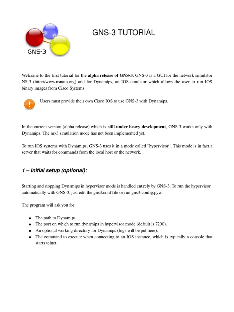 Gns 3 Tutorial: 1 - Initial Setup (Optional) | PDF | Personal Computers ...