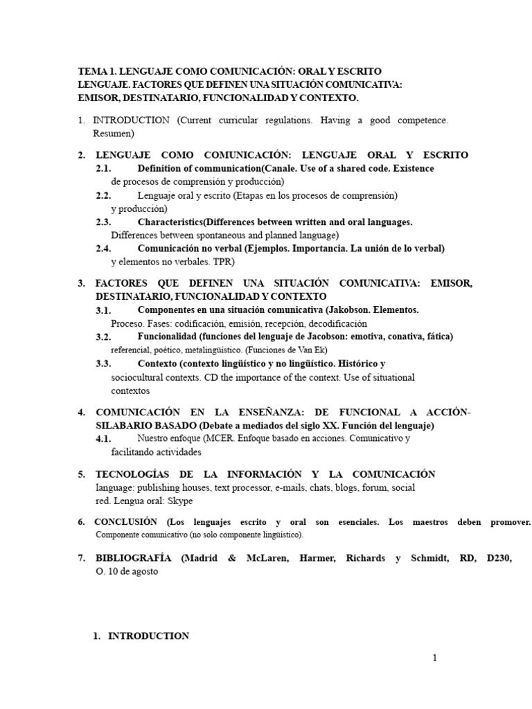 TEMA 1 Oposiciones Inglés Primaria | PDF | Comunicación | Comunicación ...