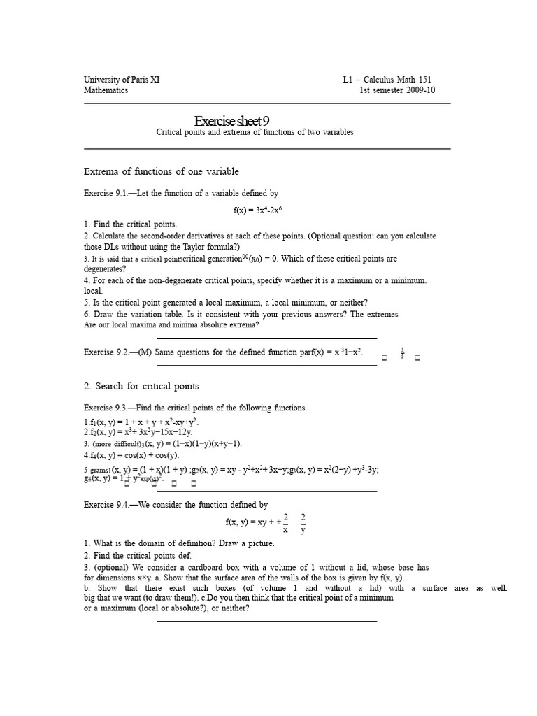 Critical Points and Extrema in Calculus | PDF | Mathematical Analysis ...