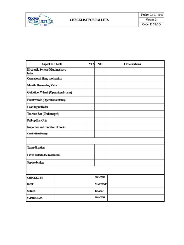 Pallet Inspection Checklist Template | PDF