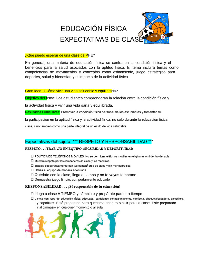 Expectativas de La Clase de Educación Física | PDF | Educación Física ...