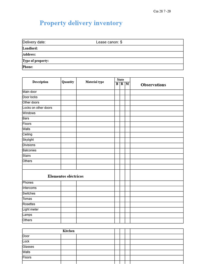 Property Delivery Inventory Checklist | PDF | Bathroom | Door