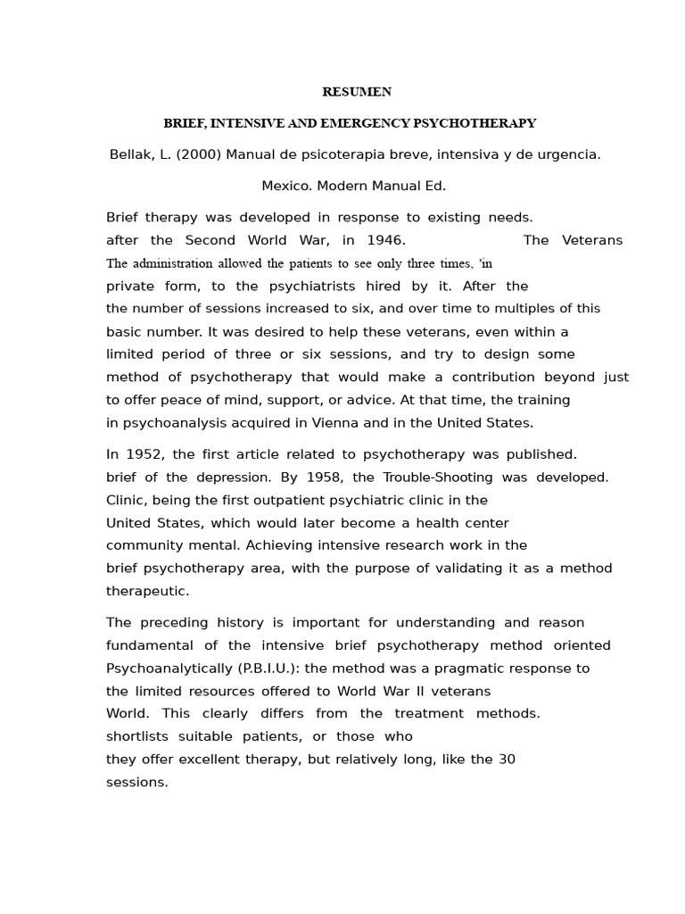 PBIU Summary | PDF | Psychotherapy | Psychoanalysis