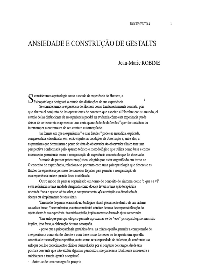 Robine Jean Marie - Ansiedade e Construção de Gestalts | PDF ...