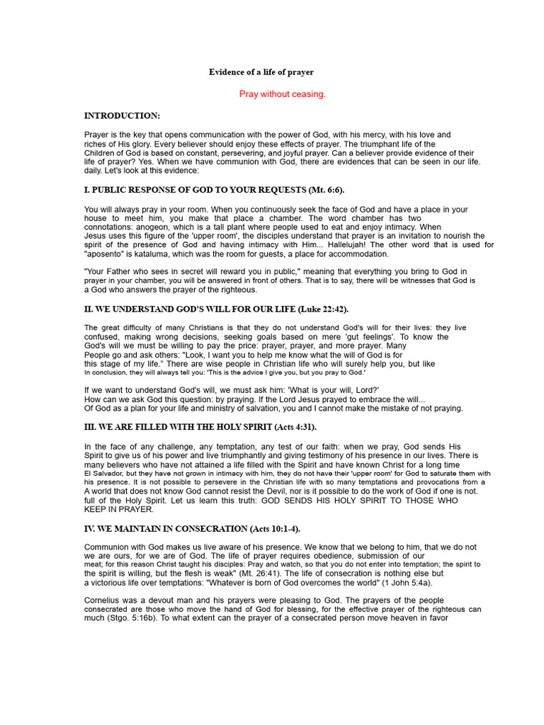 Evidence of A Life of Prayer | PDF | Prayer | God