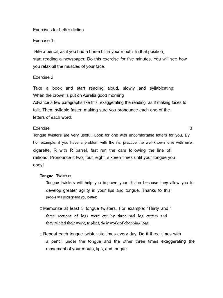 Exercises For Better Diction | PDF