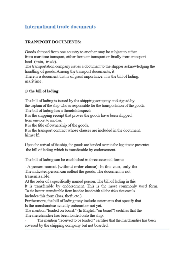 Transport Document | PDF | Bill Of Lading