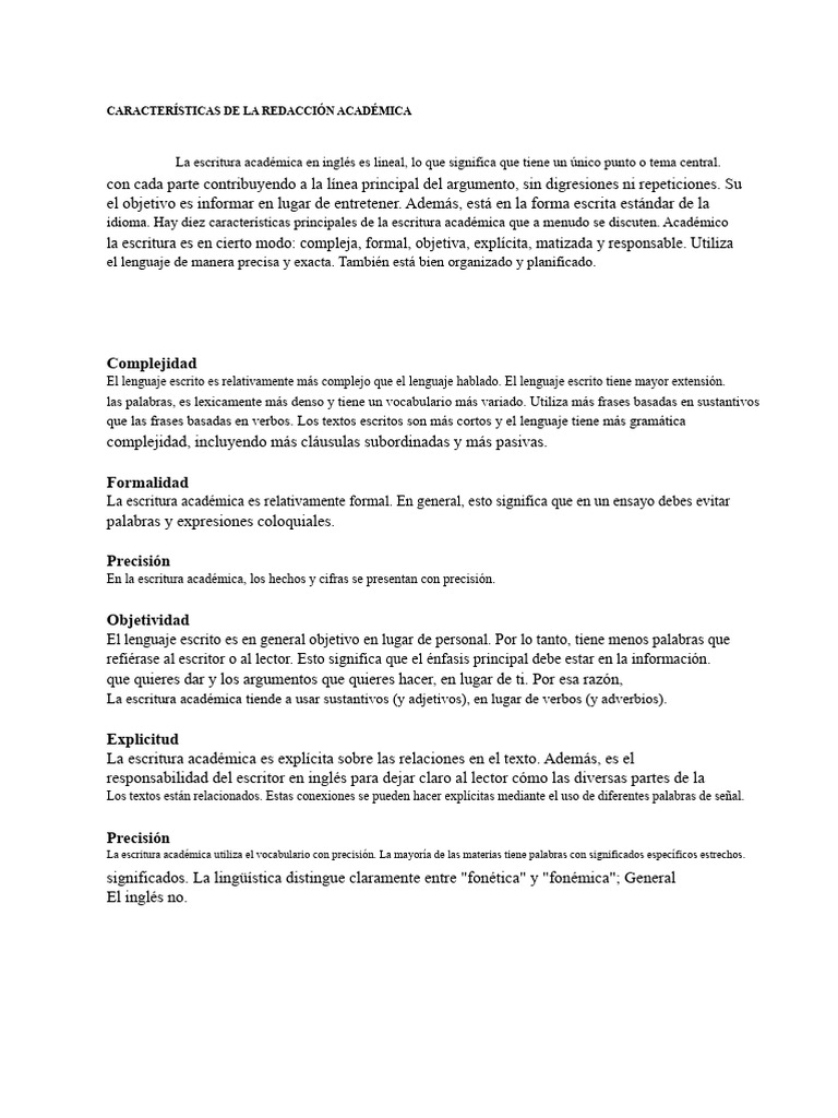 Características de La Escritura Académica | PDF | Escritura | Escritores