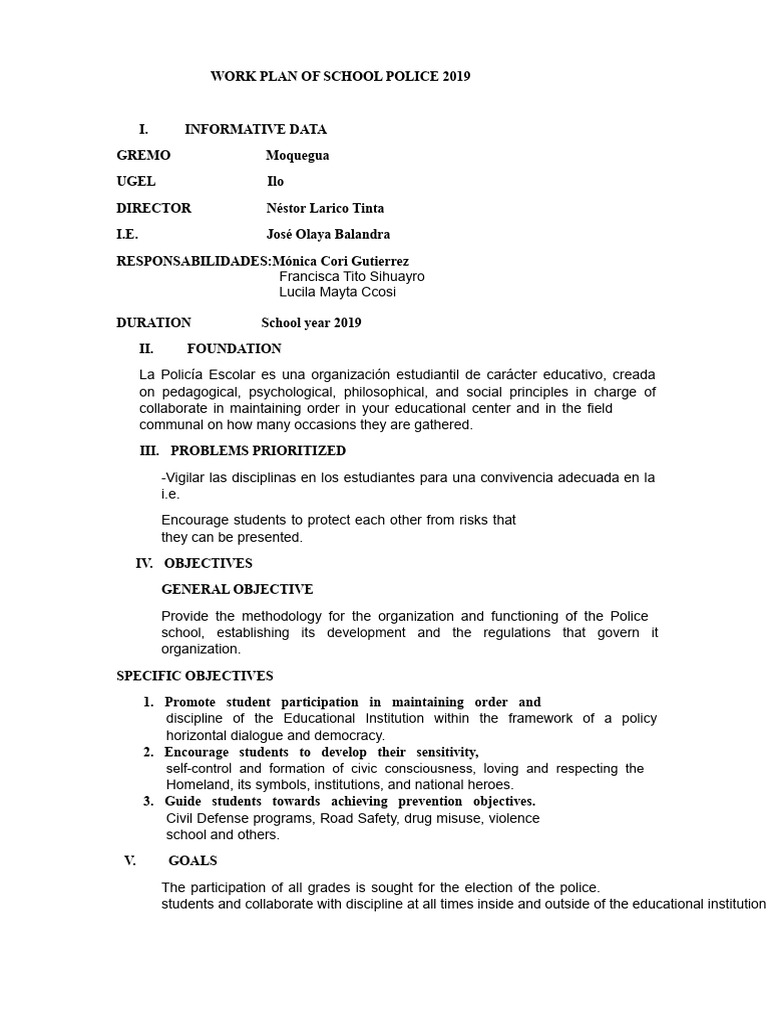 School Police Work Plan 2019 | PDF