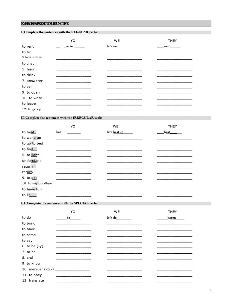 02 Subjunctive Present Exercises | PDF | Syntax | Linguistics