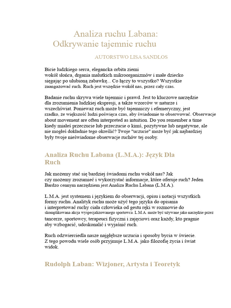 Analiza Ruchu Labana | PDF