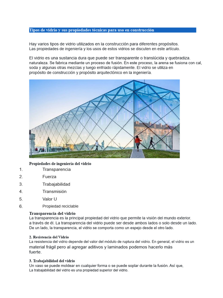 Tipos de Vidrio y Sus Propiedades Ingenieriles para Su Uso en ...
