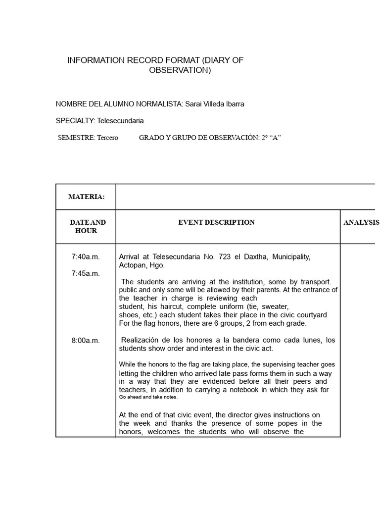 Observation Diary | PDF | Teachers