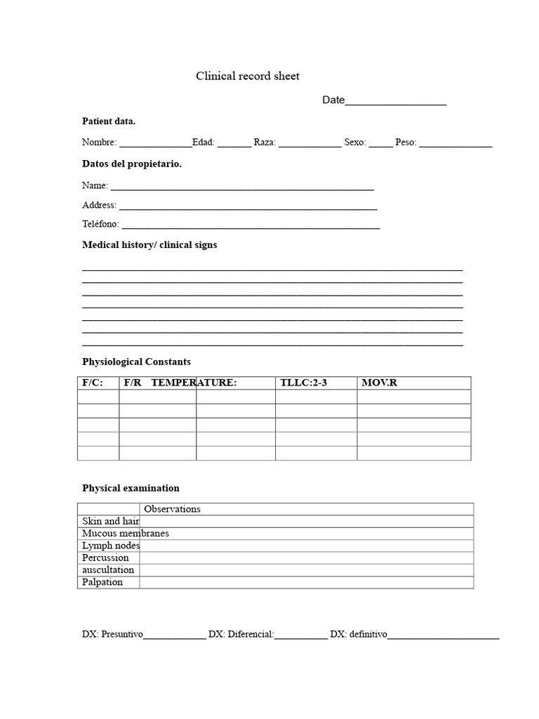 Clinical Record Sheet | PDF