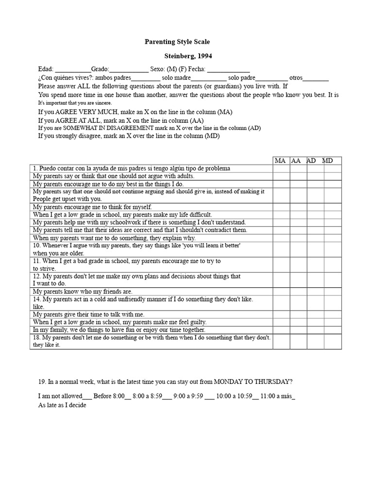 Parenting Styles Scale Pdf Parenting Interpersonal Relationships