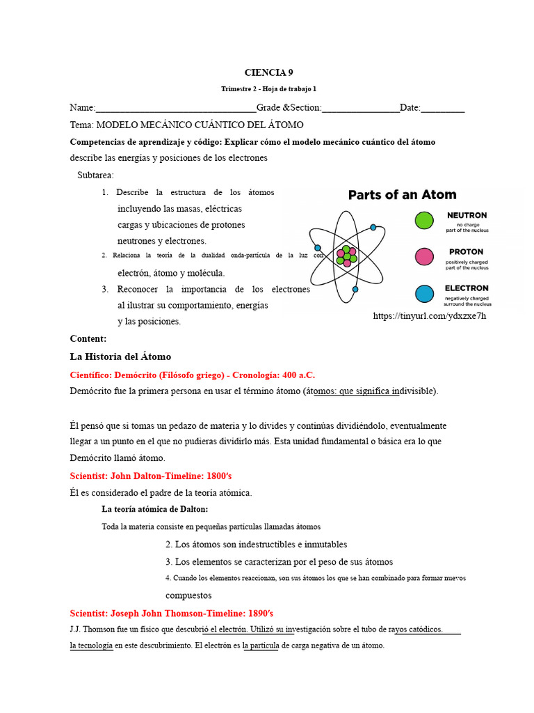 Modelo Cuántico del Átomo en Ciencia 9 | PDF | Átomos | Configuración ...