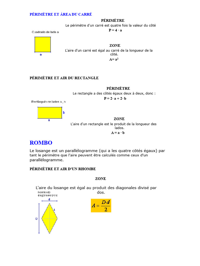 Formules de périmètre et aire des formes | PDF | Zone | Triangle